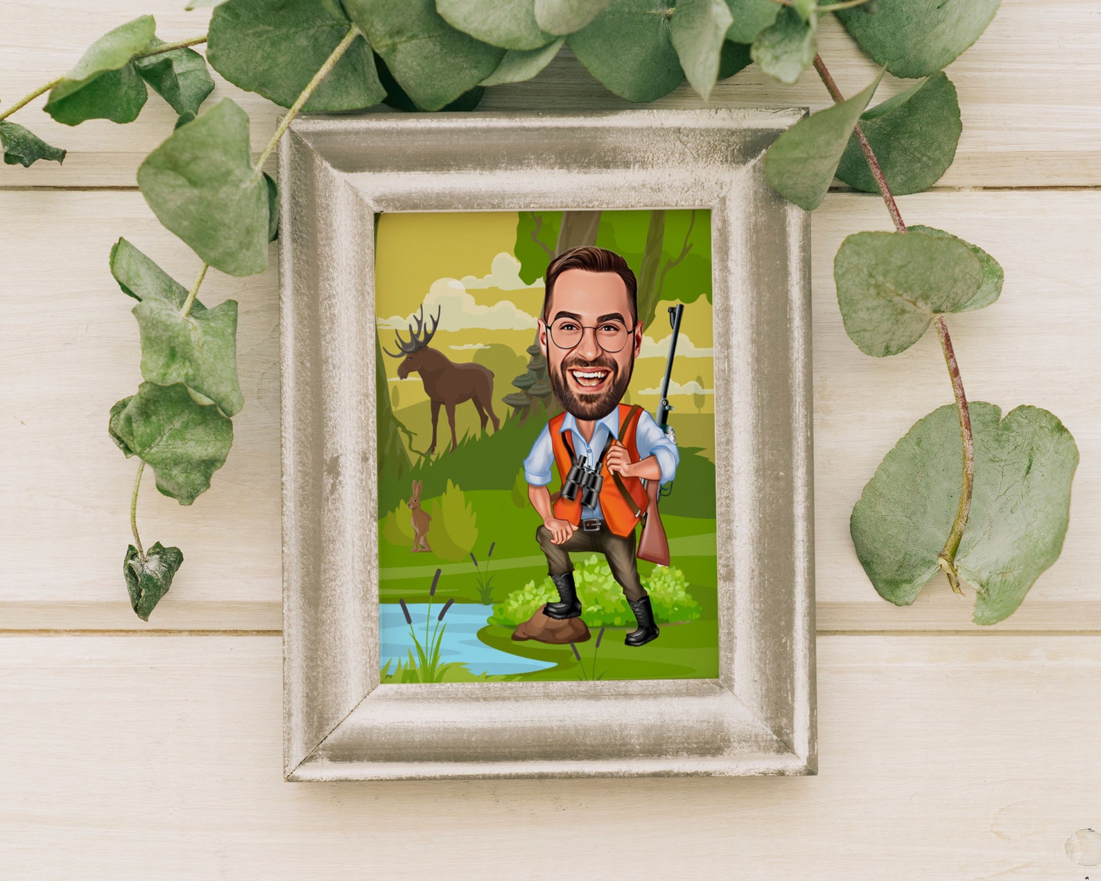 Custom Hunter Cartoon Portrait, Hunter Portrait, Gift for Hunter ...