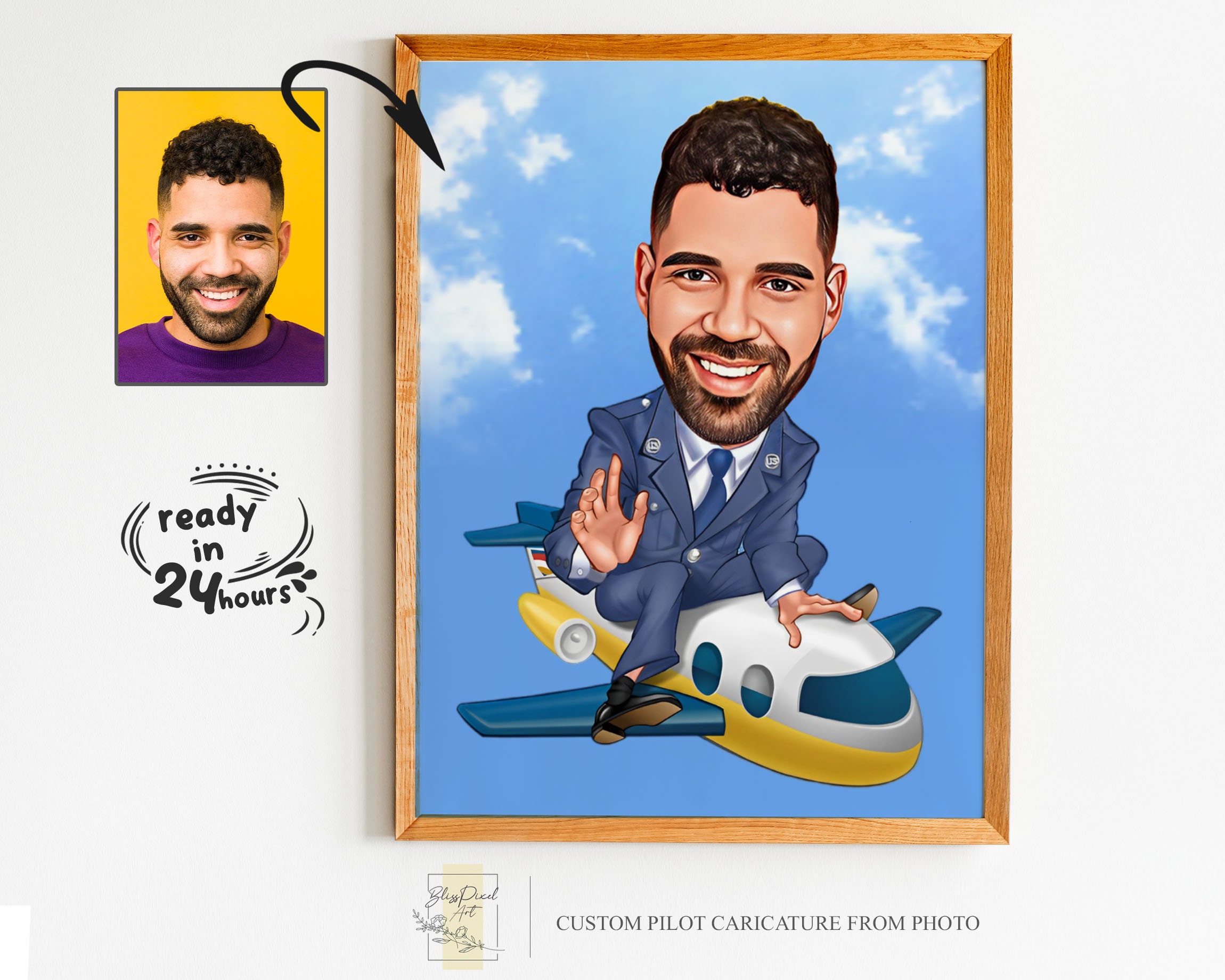 Custom Pilot Cartoon Portrait, Pilot Portrait, Pilot Gift, Pilot ...