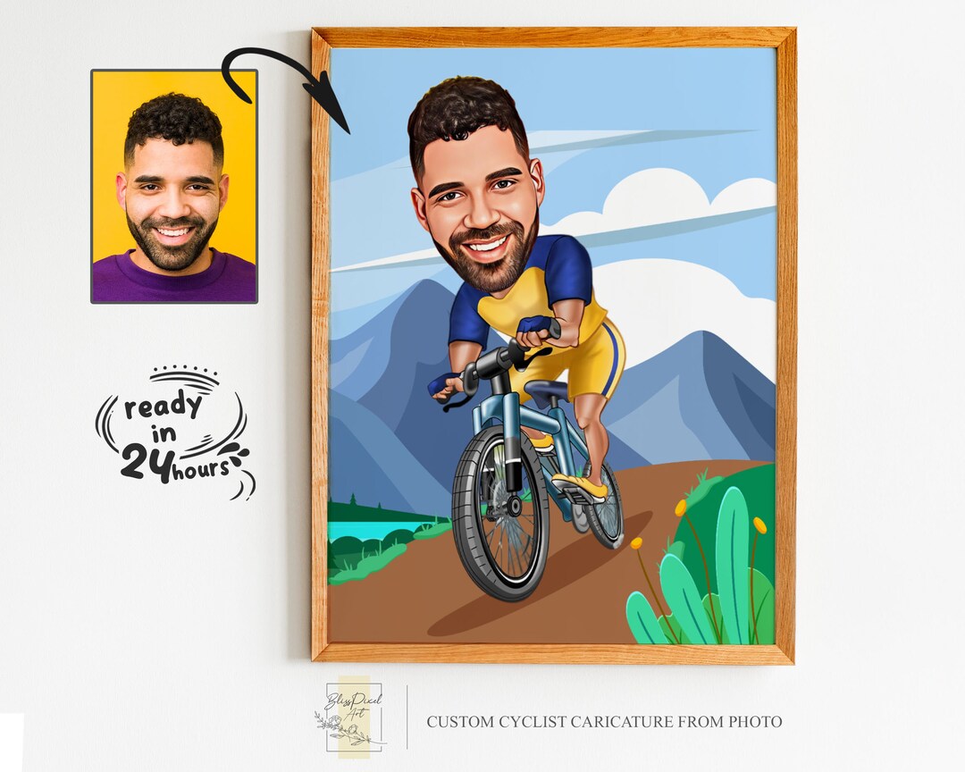 Custom Cartoon Portrait for Male Cyclist, Personalized Bike Rider ...