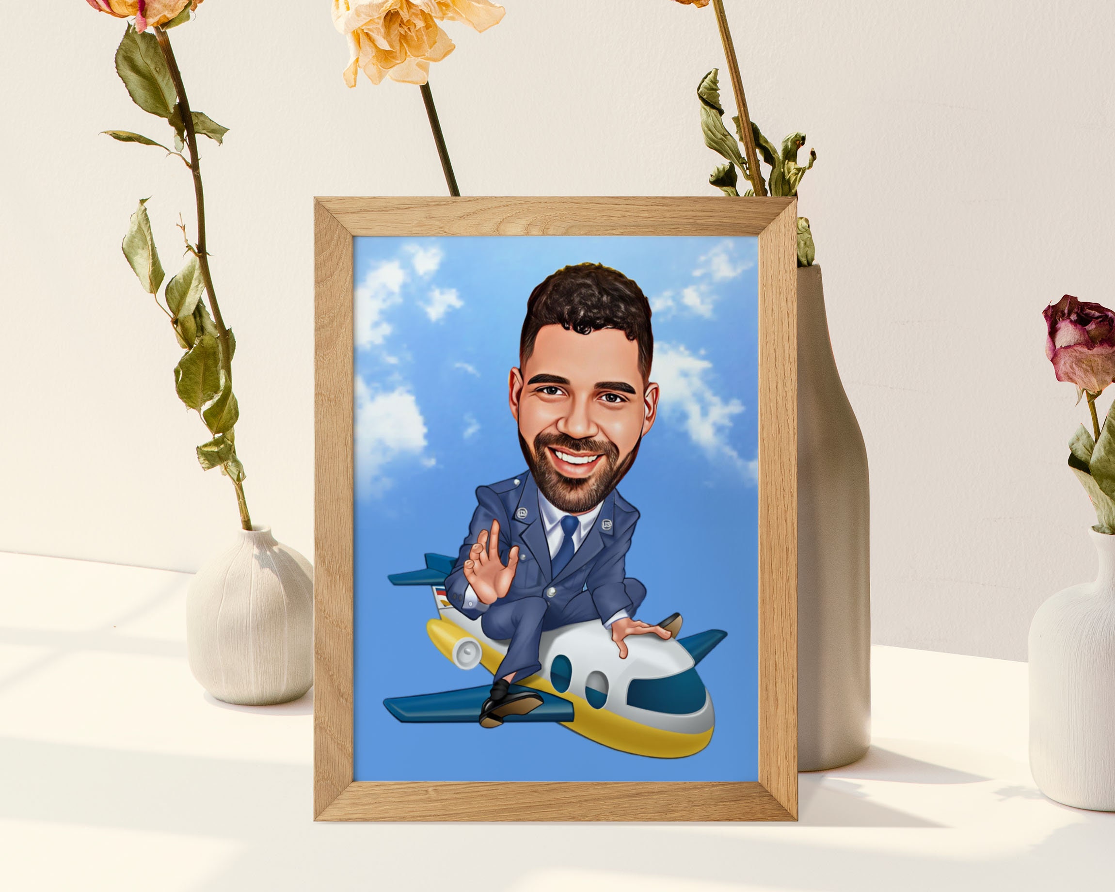 Custom Pilot Cartoon Portrait, Pilot Portrait, Pilot Gift, Pilot ...
