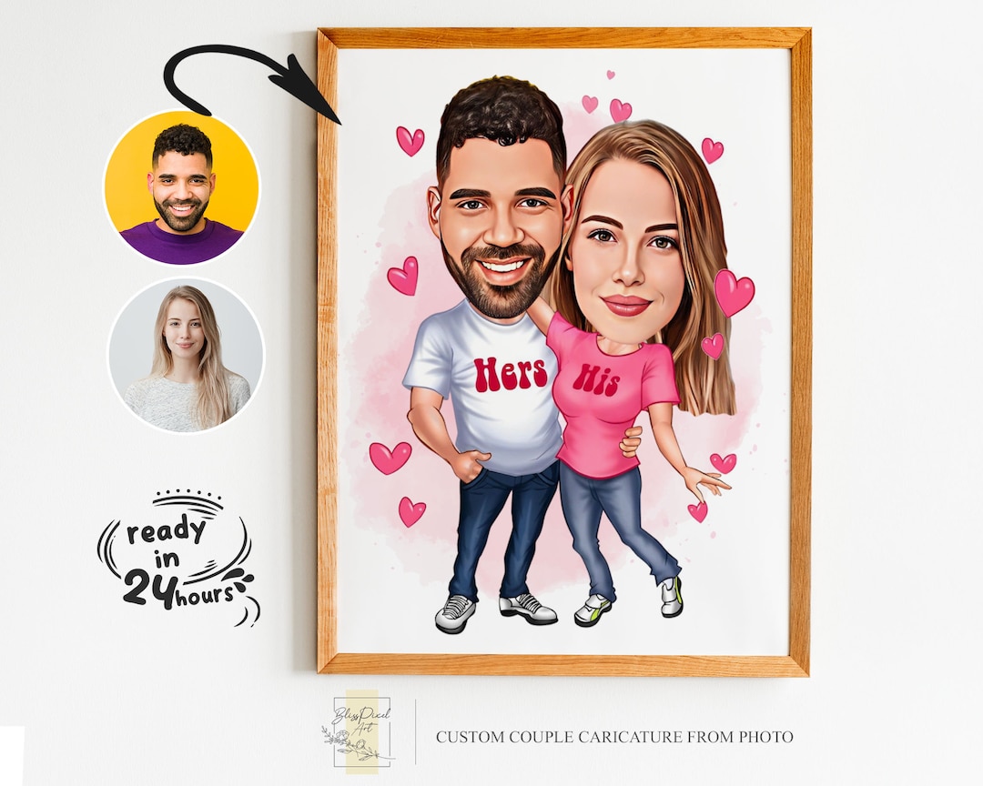 Custom Couple Cartoon Portrait, Couple Portrait, Couple Gift, Couple ...