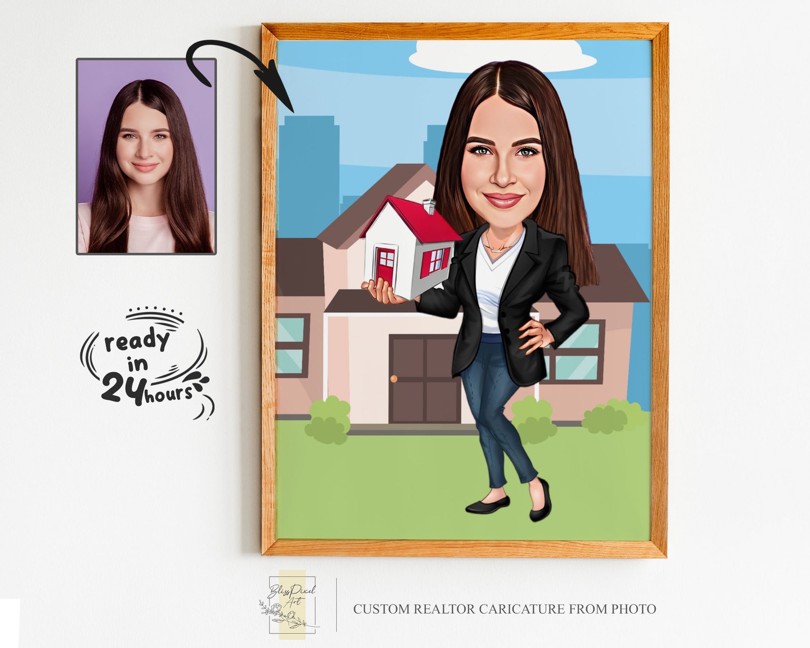 Custom Realtor Cartoon Portrait for Women, Personalized Real Estate ...