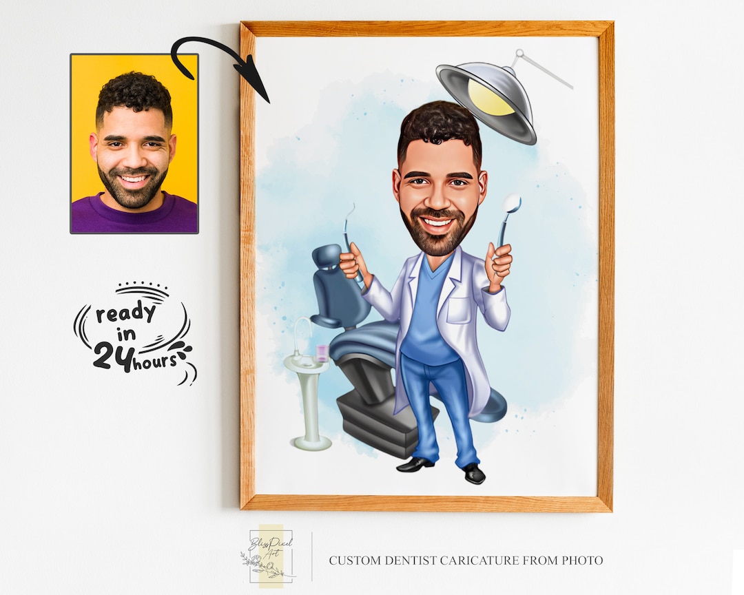 Custom Male Dentist Cartoon Portrait, Dentist Portrait, Gift for ...