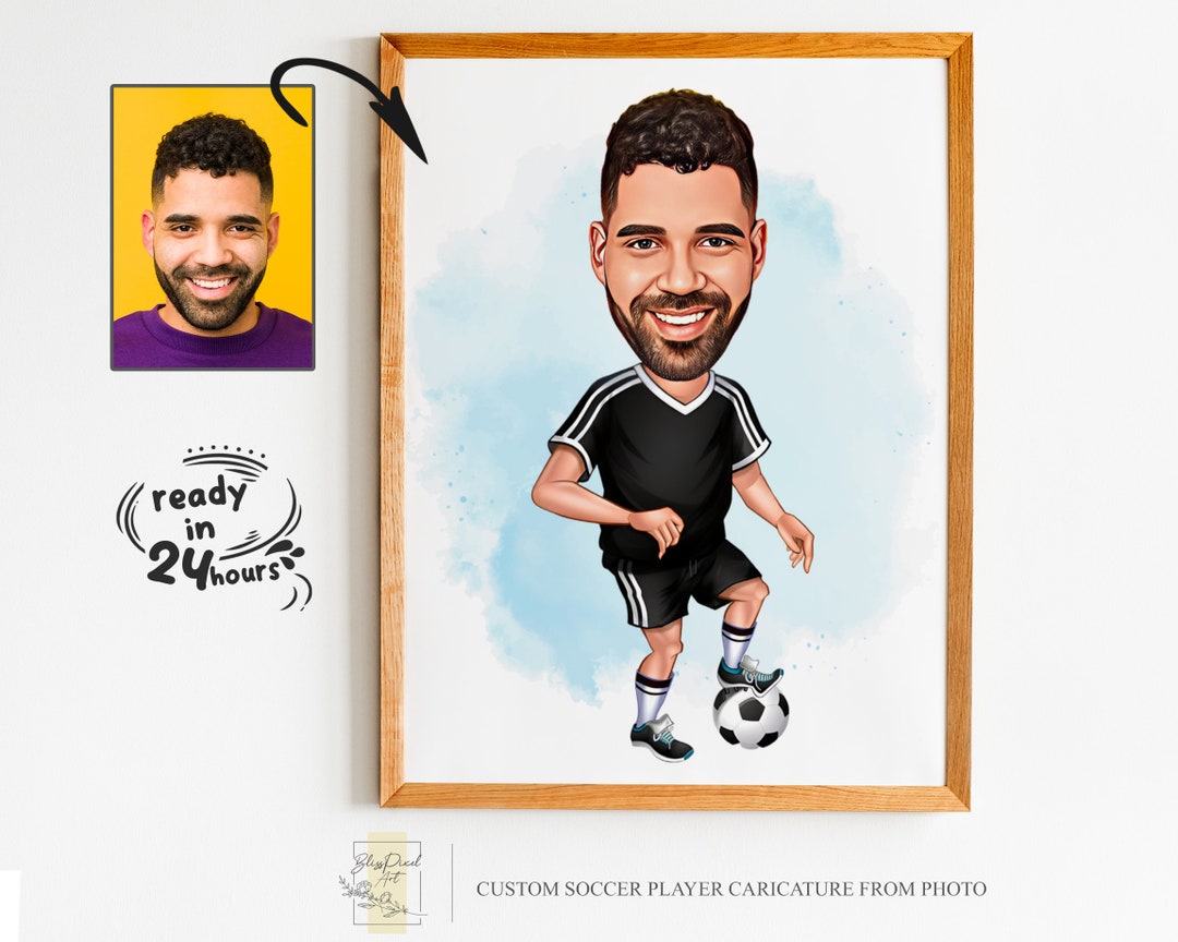 Custom Soccer Player Cartoon Portrait, Soccer Caricature, Soccer Gift ...