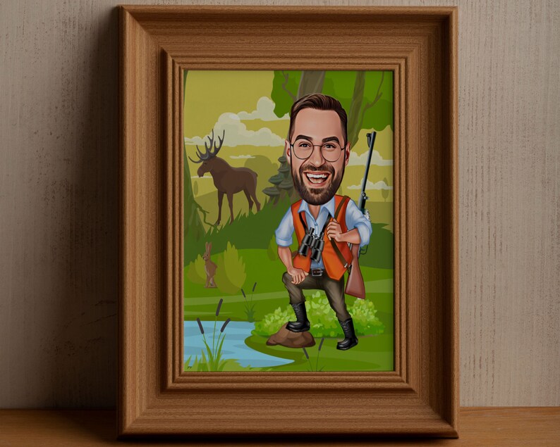 Custom Hunter Cartoon Portrait, Hunter Portrait, Gift for Hunter ...