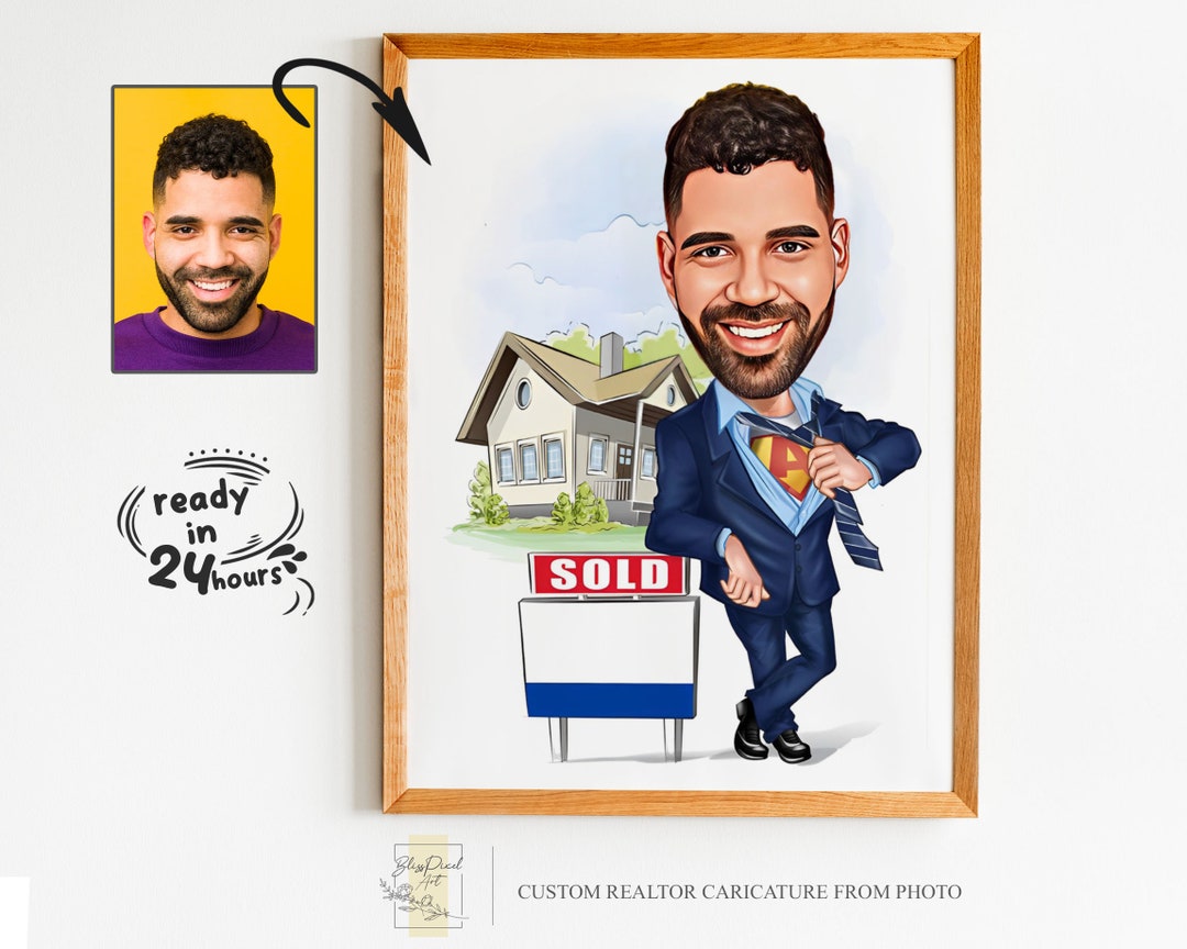 Custom Super Realtor Cartoon Portrait, Realtor Caricature, Realtor Gift ...