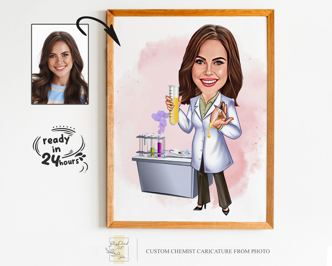Custom Woman Chemist Cartoon Portrait, Chemist Portrait, Chemist Gift ...