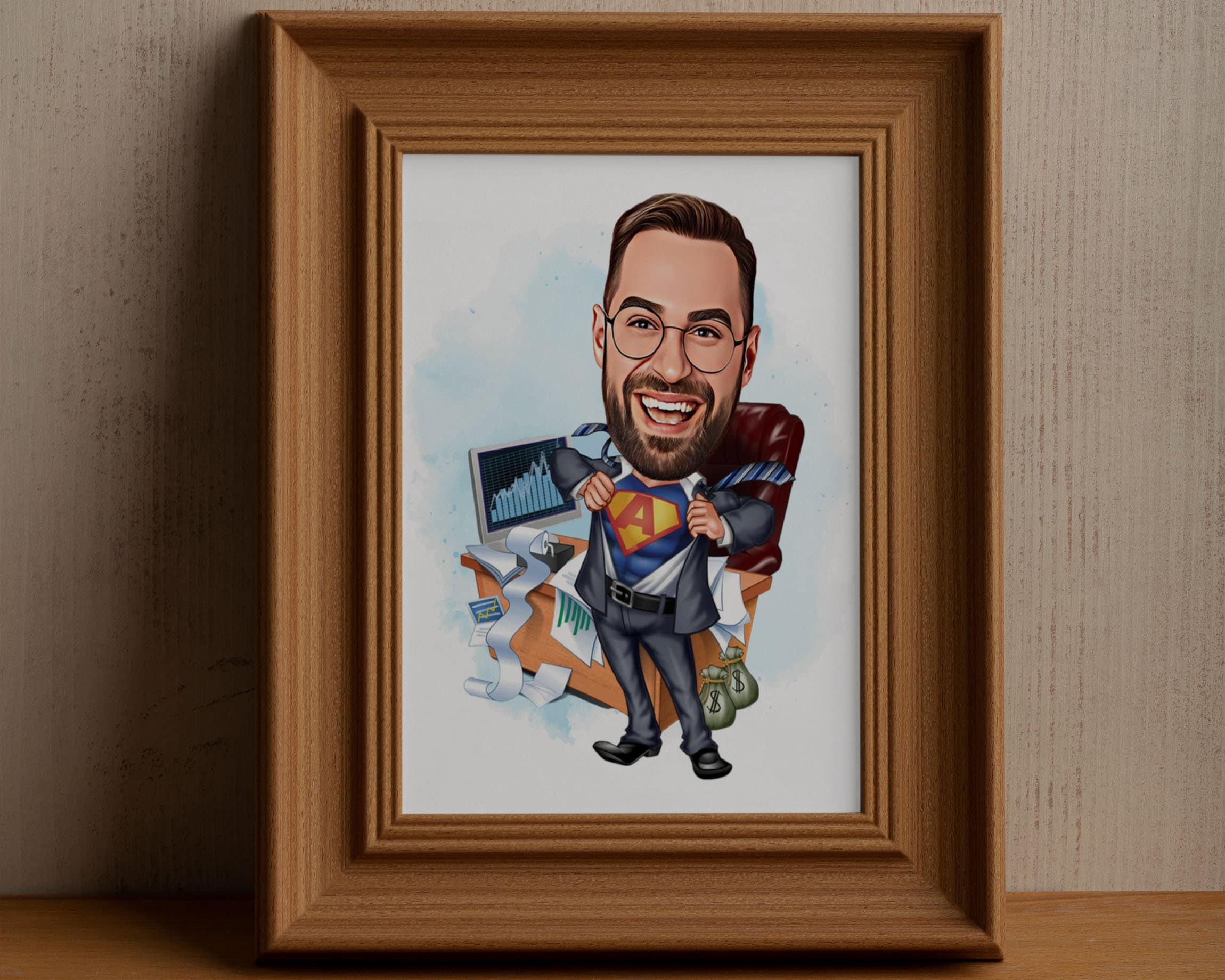 Custom Super Boss Cartoon Portrait, Super Boss Caricature, Gift for ...