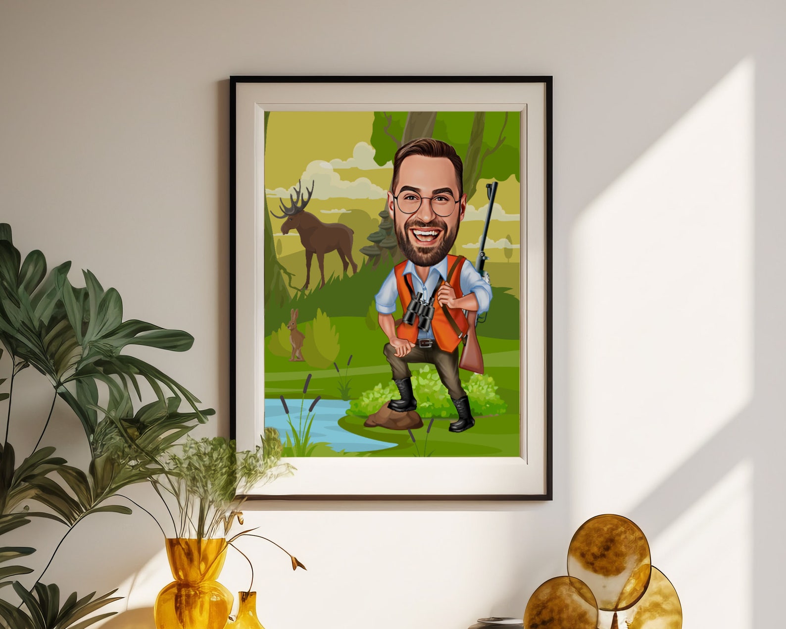 Custom Hunter Cartoon Portrait, Hunter Portrait, Gift for Hunter ...