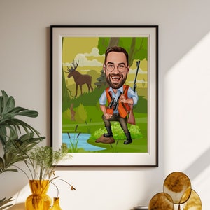 Custom Hunter Cartoon Portrait, Hunter Portrait, Gift for Hunter ...