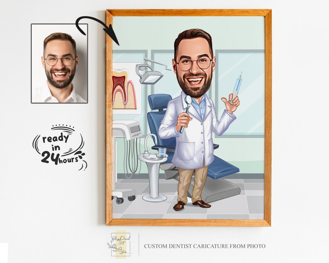 Custom Male Dentist Cartoon Portrait, Dentist Portrait, Gift for ...