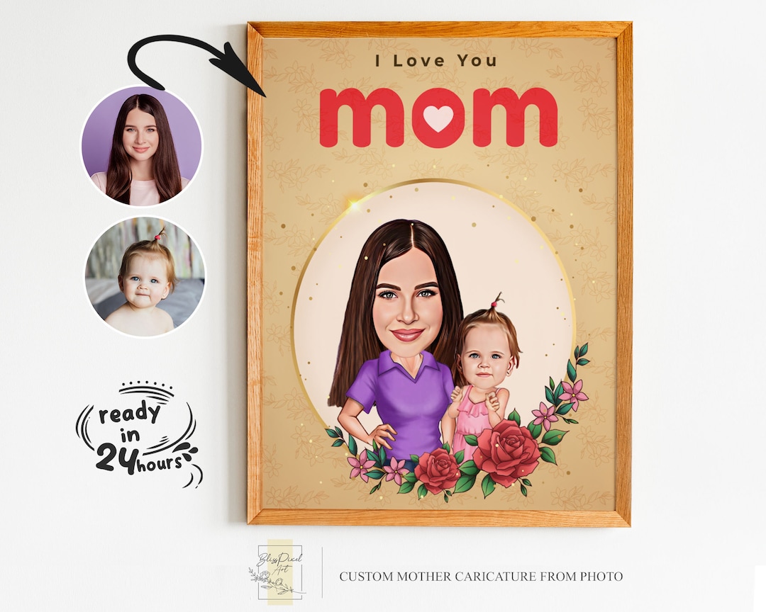 Custom Mom Cartoon Portrait, Mom Caricature, Gift for Mom, Mother ...