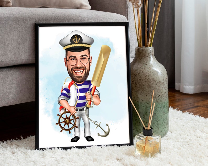 Custom Sailor Cartoon Portrait, Sailor Caricature, Sailor Gift, Seaman ...
