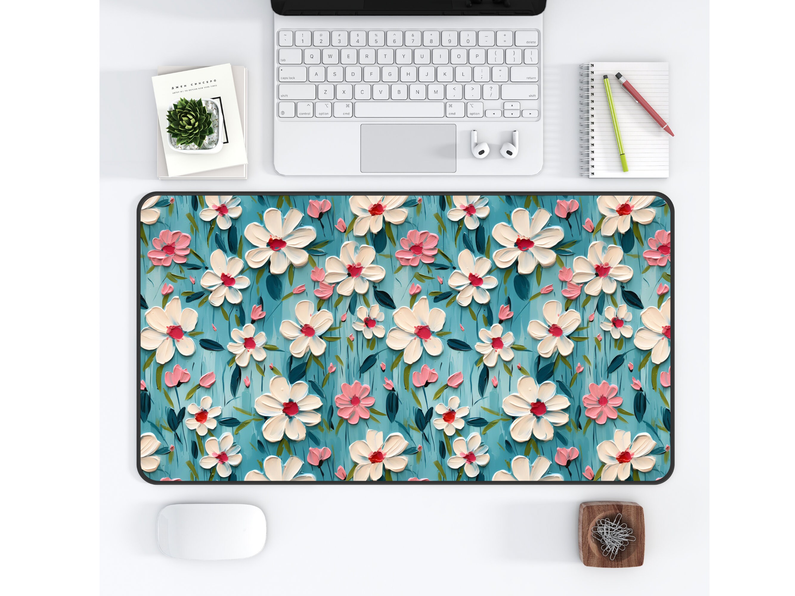 Floral Desk Mat, Acrylic Painting Mouse Pad, Modern Abstract Desk Mat ...