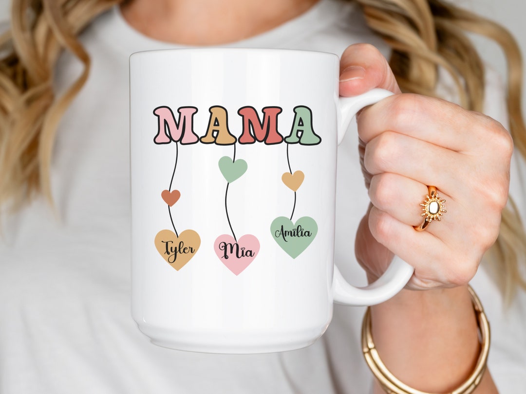 Custom Retro Mama Mug With Kids Names, Mother's Day Gift Mug, Retro ...