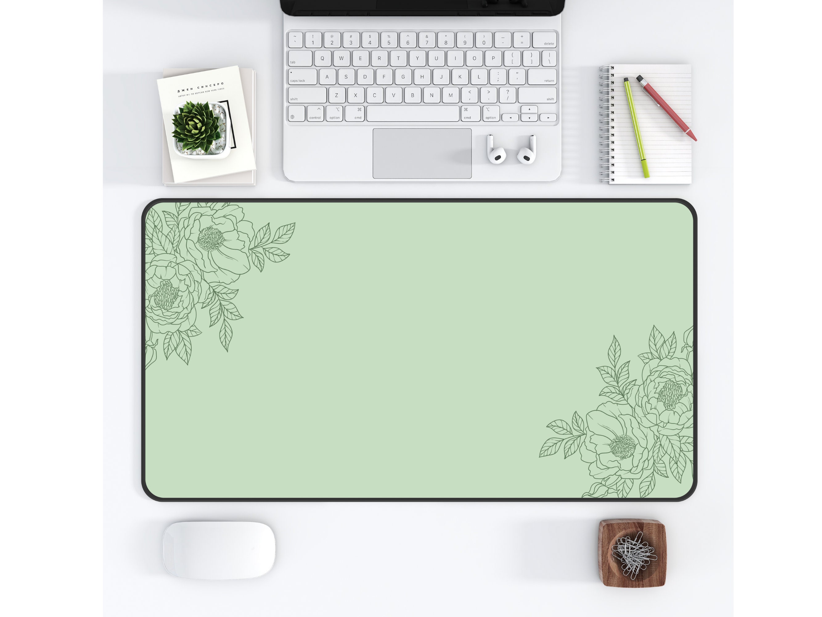 Green Desk Mat, Simple Sage Green Desk Decore, Pretty Desk Pad for Her ...