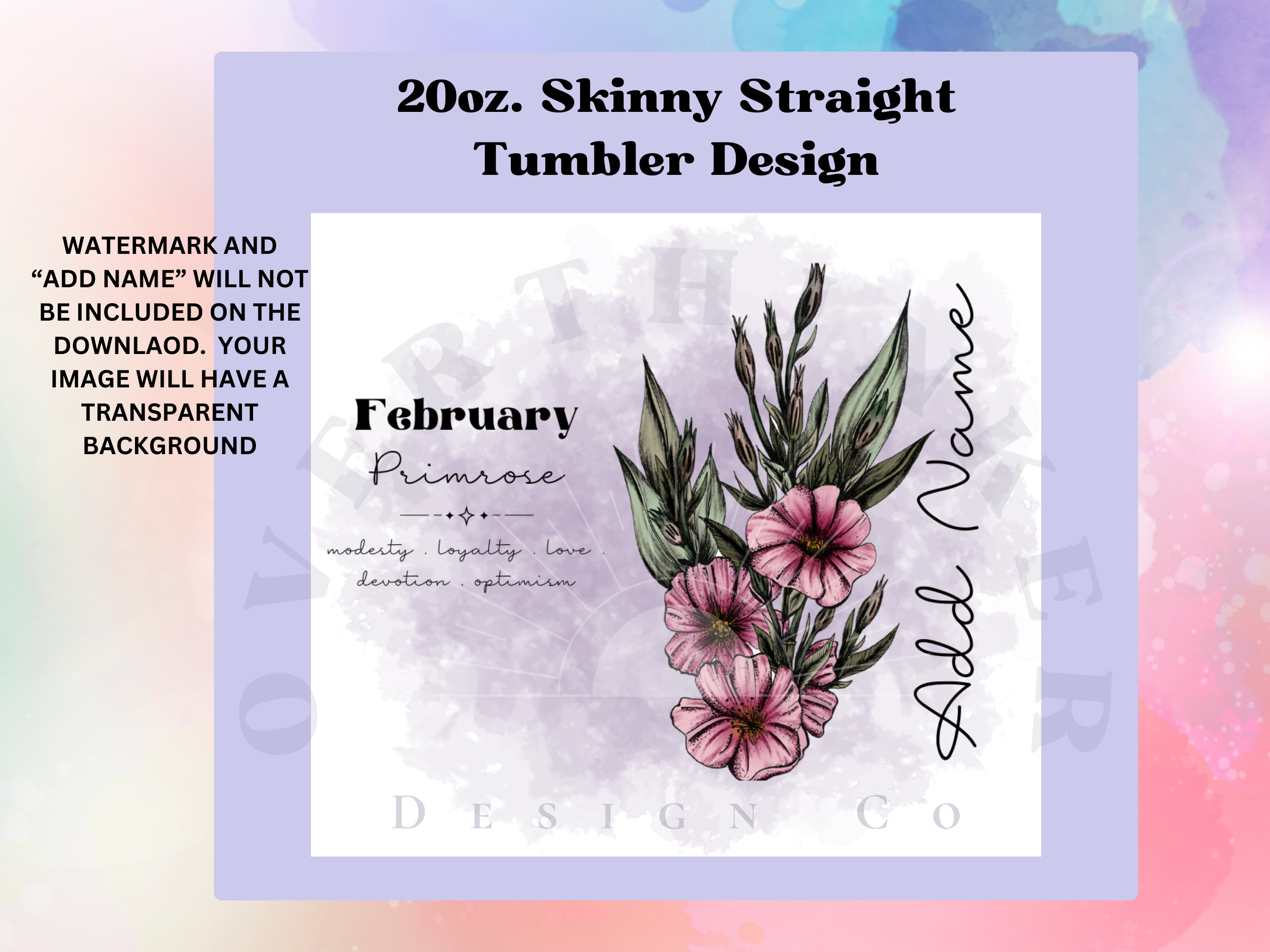 February Primrose Birth Flower Sublimation Skinny Straight Tumbler Wrap ...