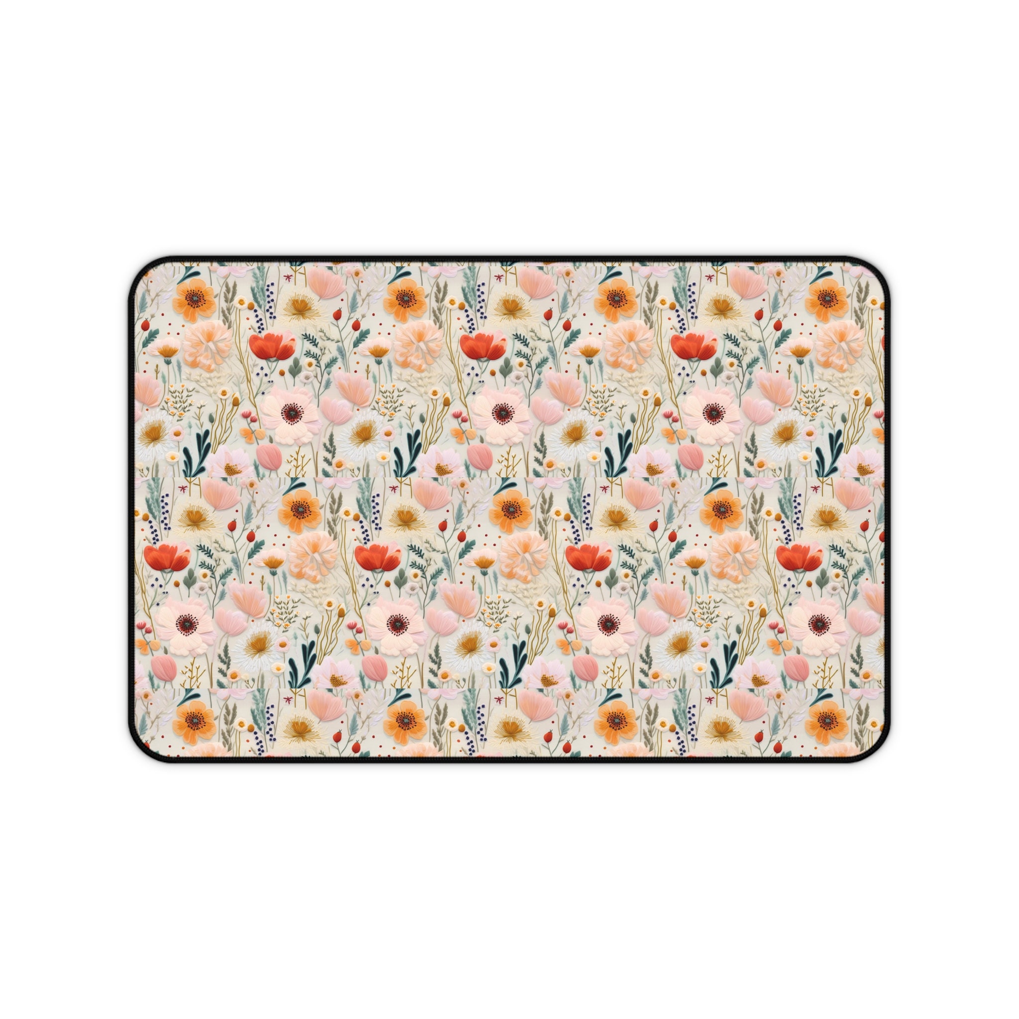 Cottage Core Floral Embroidery Desk Mat, Pretty Flower Mouse Pad, Boho ...
