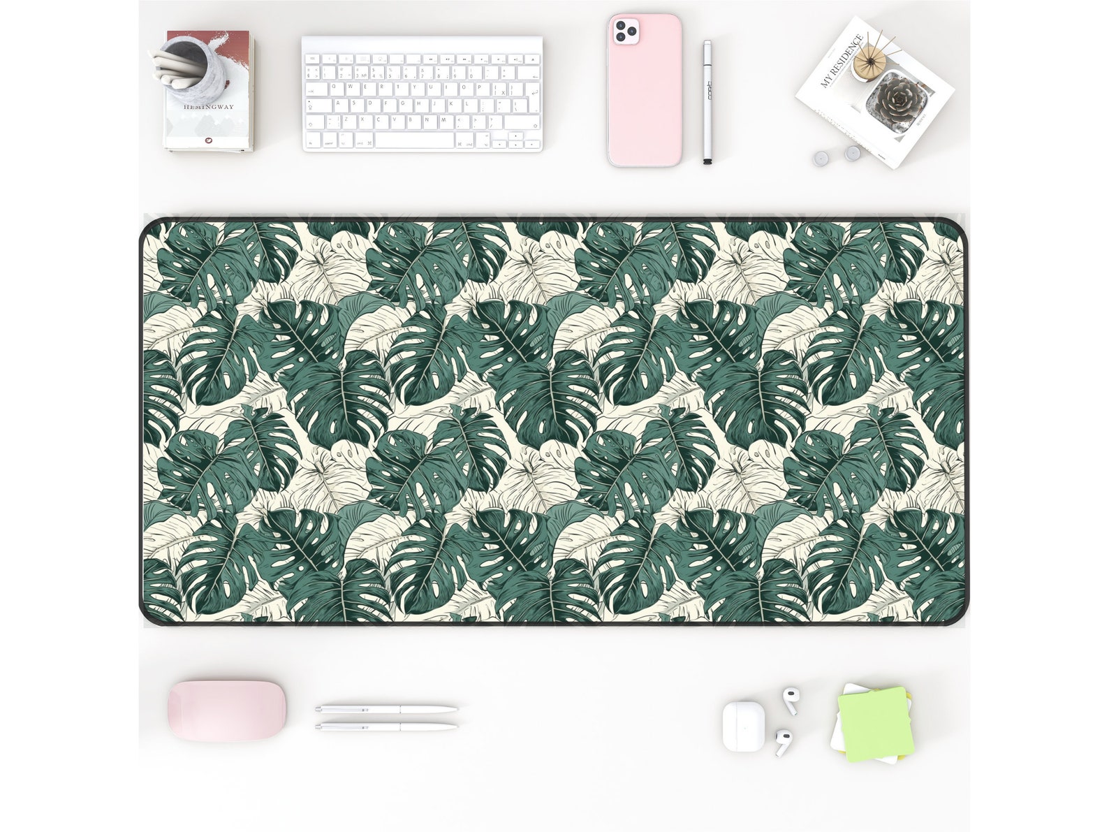Monstera Desk Mat, Tropical Green Desk Accessory, Cute Workspace ...