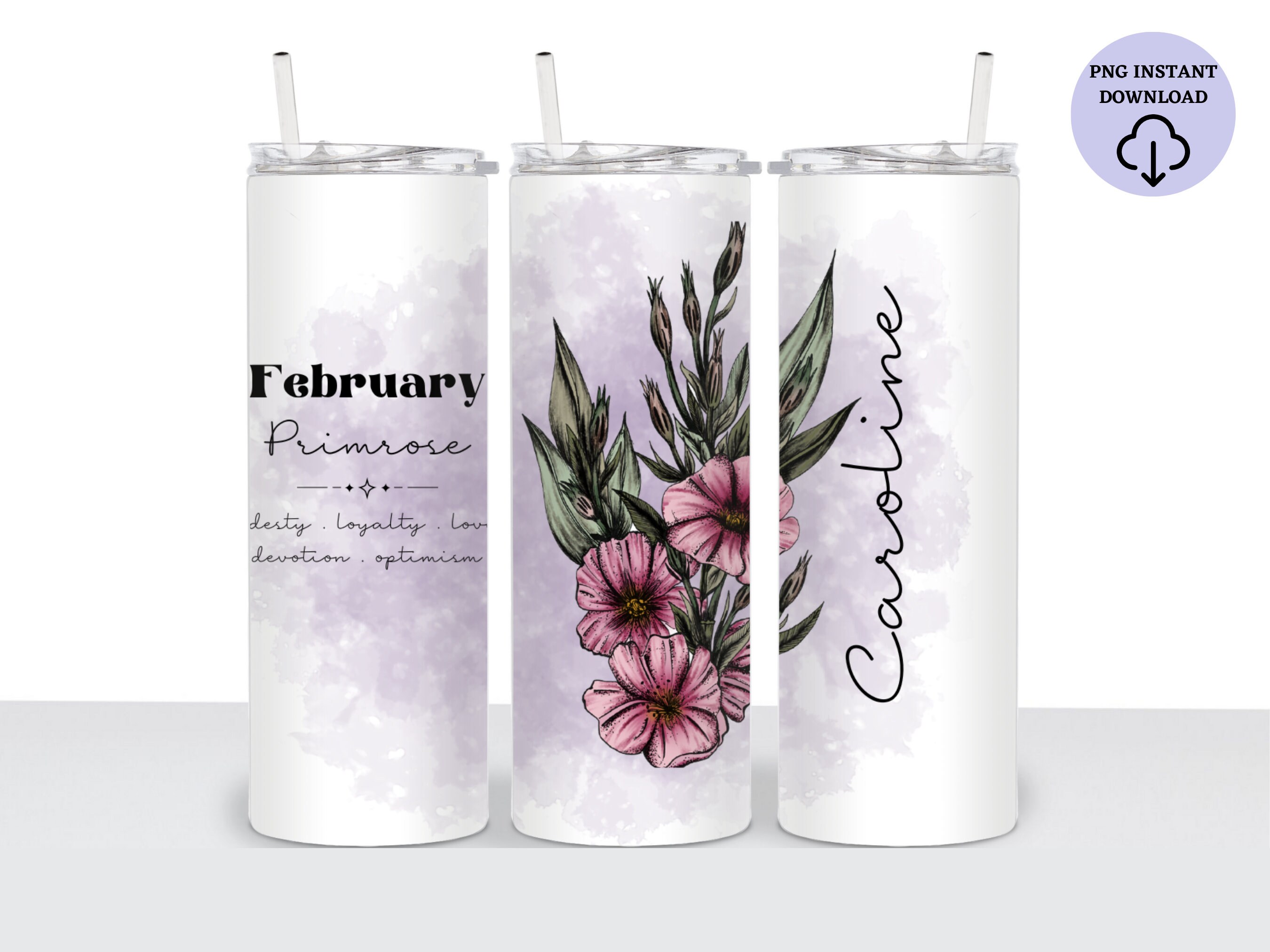 February Primrose Birth Flower Sublimation Skinny Straight Tumbler Wrap ...