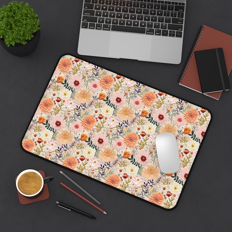 Cottage Core Floral Embroidery Desk Mat, Pretty Flower Desk Pad, XXL ...