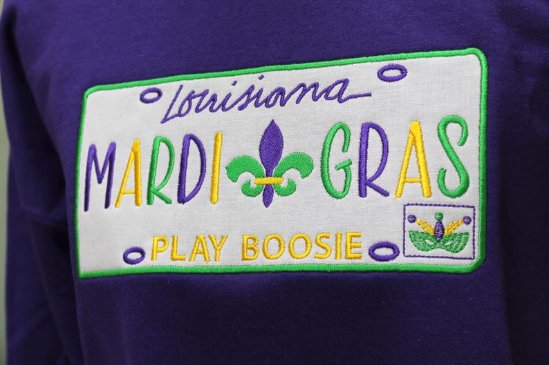 Mardi Gras License Plate Embroidered Sweatshirt, Play Boosie, Louisiana ...
