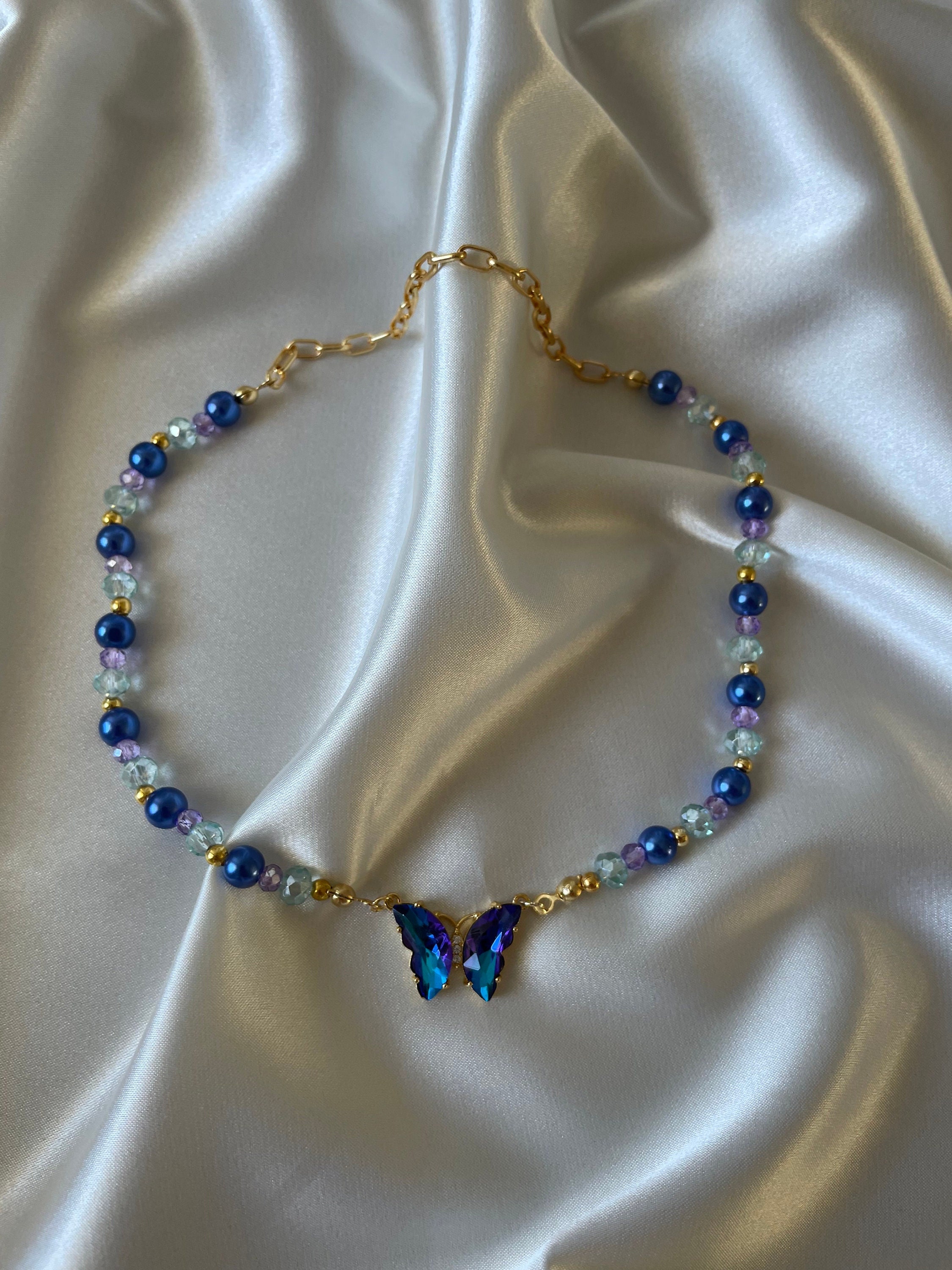 Aesthetic Blue Butterfly Necklace - Etsy