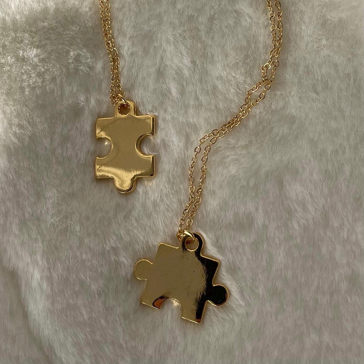 Couple Necklace Puzzle Piece, Puzzle 2 Pieces Matching Custom Set, BFF ...