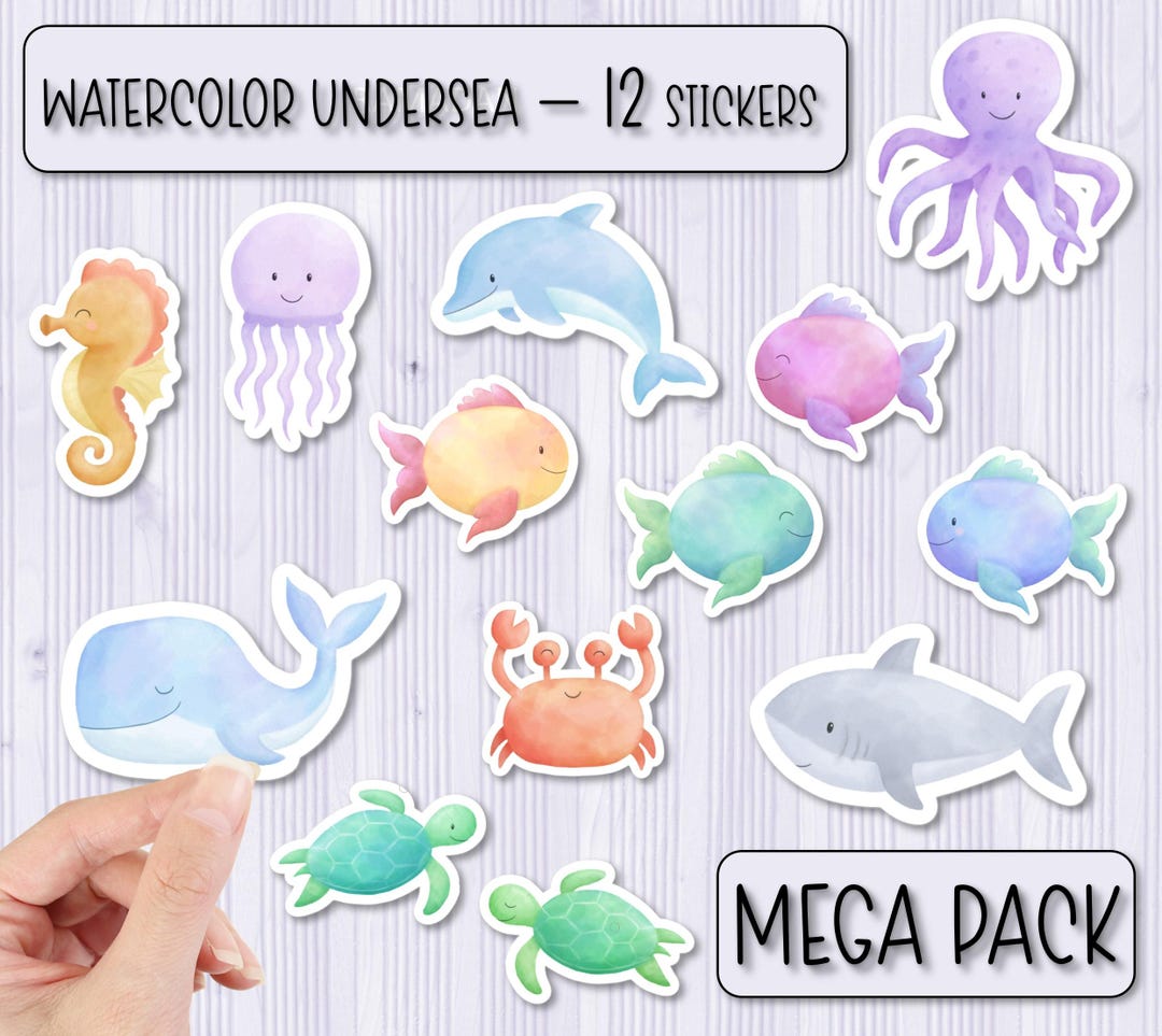 Watercolor Undersea MEGA Sticker Pack | Ocean Decals | Scrapbooking ...