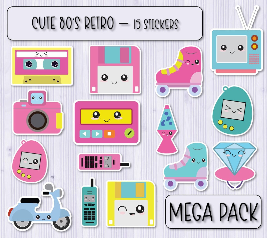 Cute 80s Retro MEGA Sticker Pack | Gen X Stickers | Scrapbooking ...