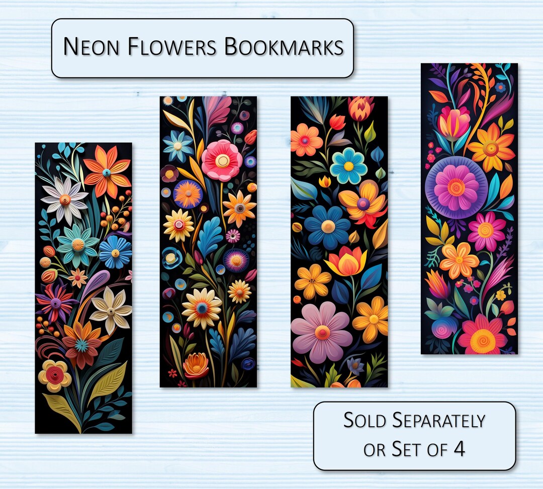 Neon Flower Bookmarks | Bookmark Set or Single | Laminated Bookmark ...