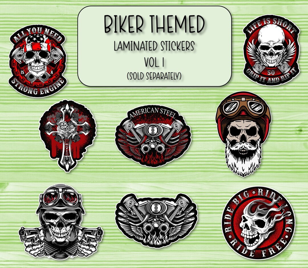 Biker Themed Vol. 1 Stickers | Laminated Stickers | Motorcycle Stickers ...