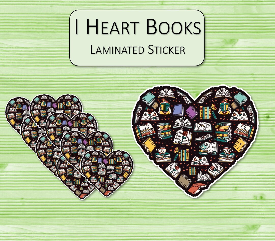 I Love Books Heart Sticker | Laminated Stickers | Weatherproof Stickers ...