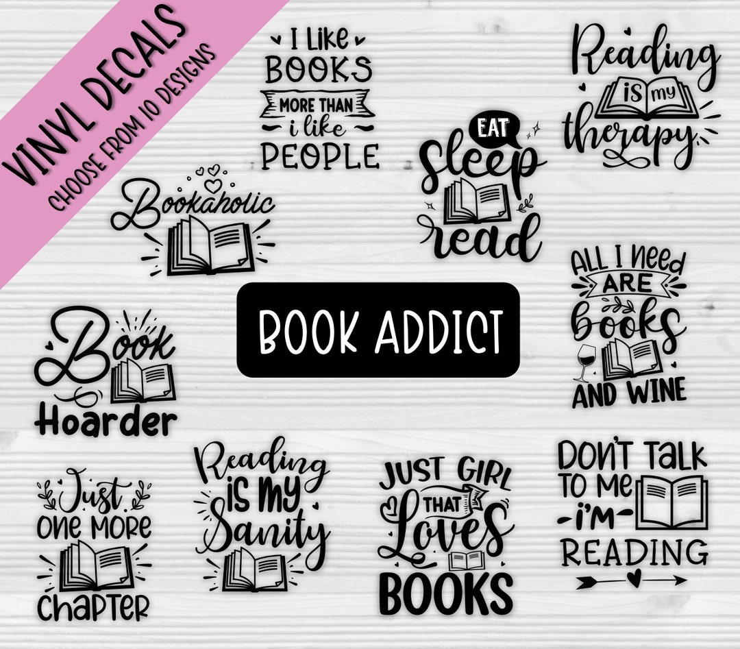 Book Addict Vinyl Decals | Book Decals | Reading Decals | Waterbottle ...