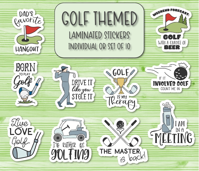Golf Themed Stickers Laminated Stickers Golfer Stickers Laptop Stickers ...