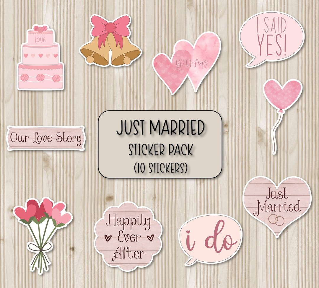 Just Married Sticker Pack Bridal Decals Scrapbooking Stickers Laptop ...