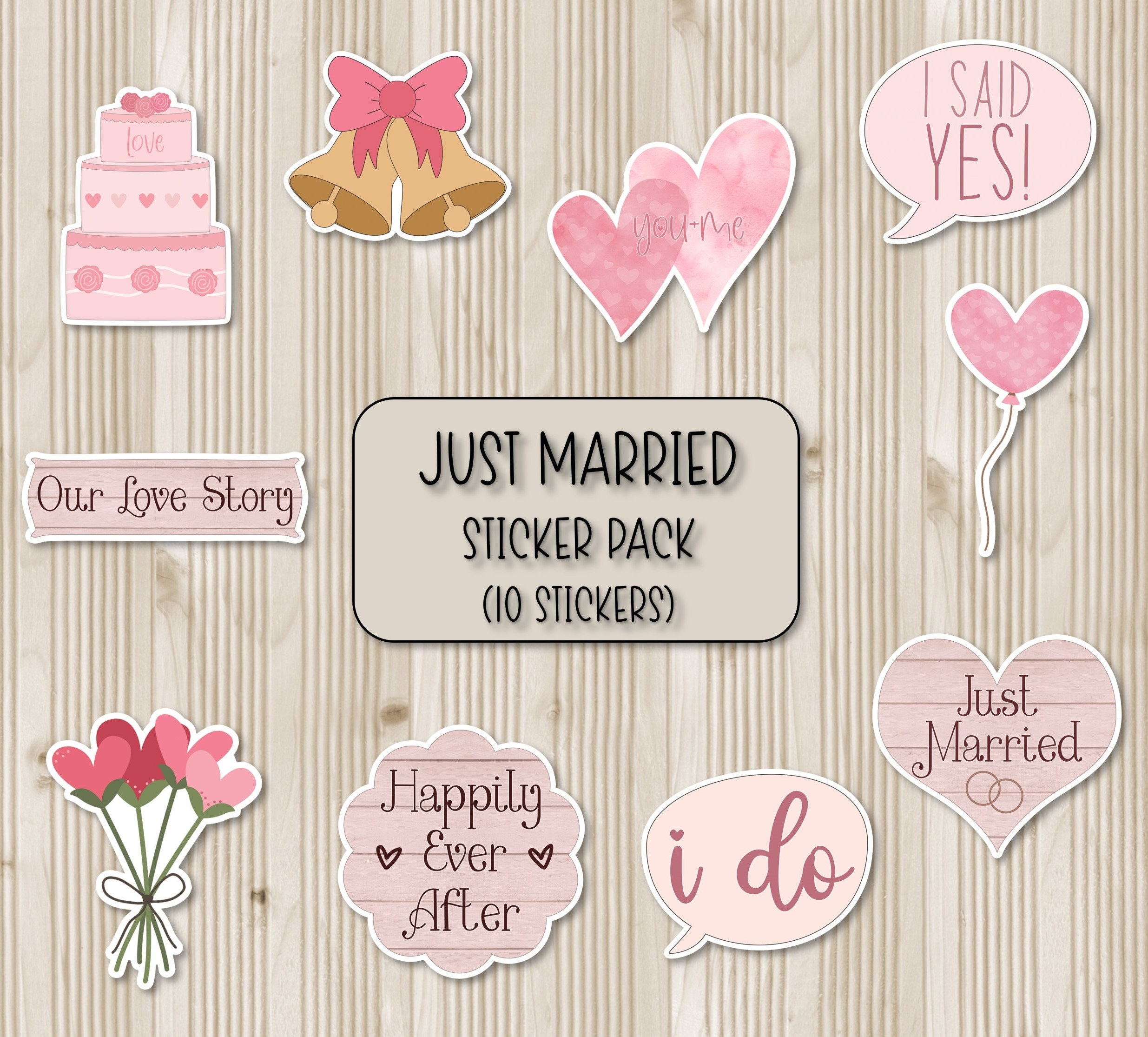 Just Married Sticker Pack Bridal Decals Scrapbooking Stickers Laptop ...