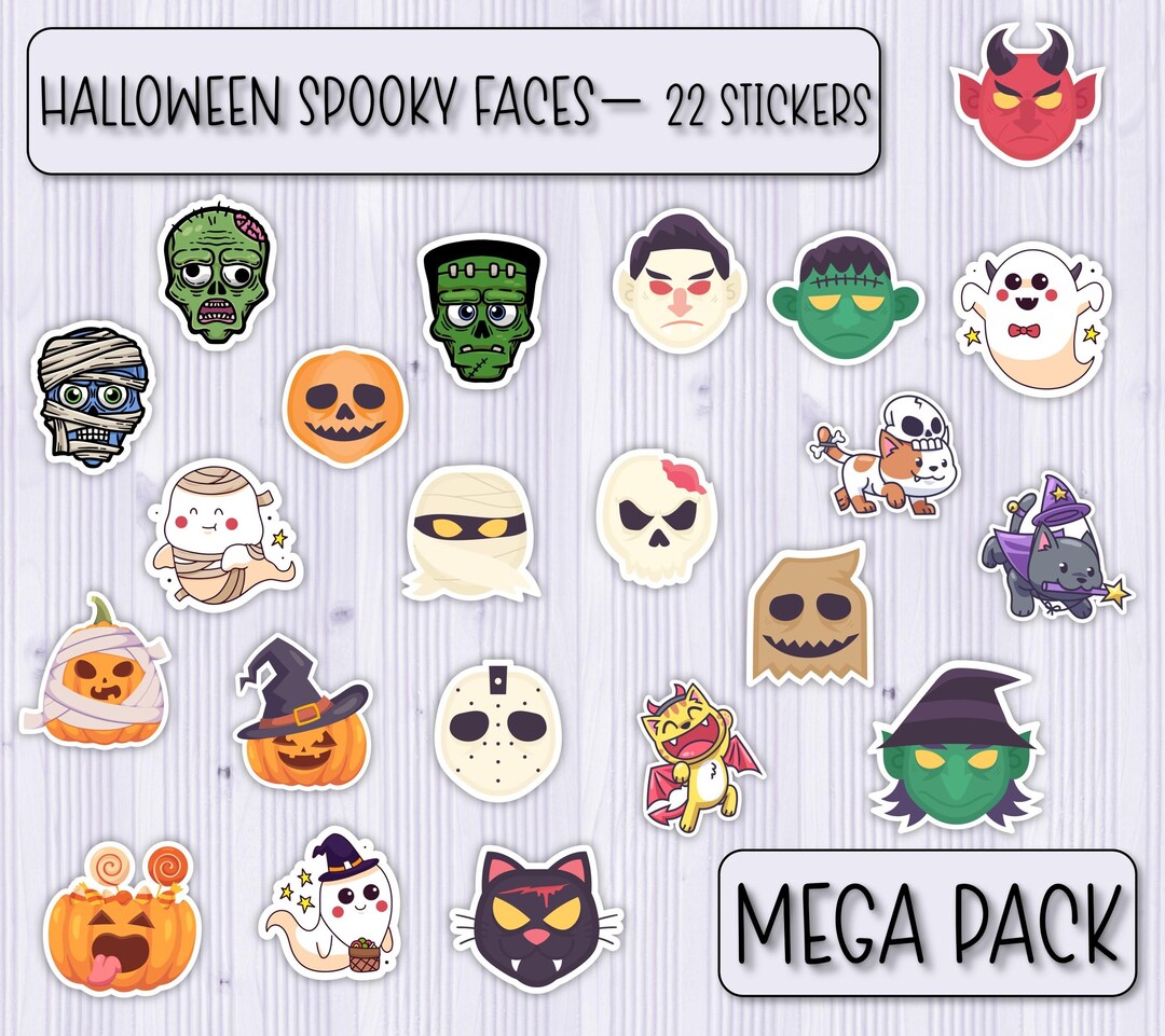 Halloween Spooky Face MEGA Sticker Pack | Laminated Stickers | Spooky ...
