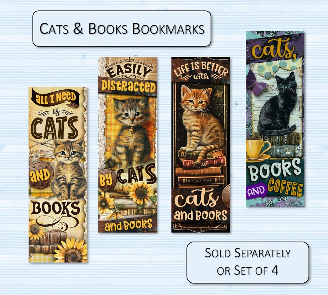 Cats & Books Bookmarks | Bookmark Set or Single | Laminated Bookmark ...
