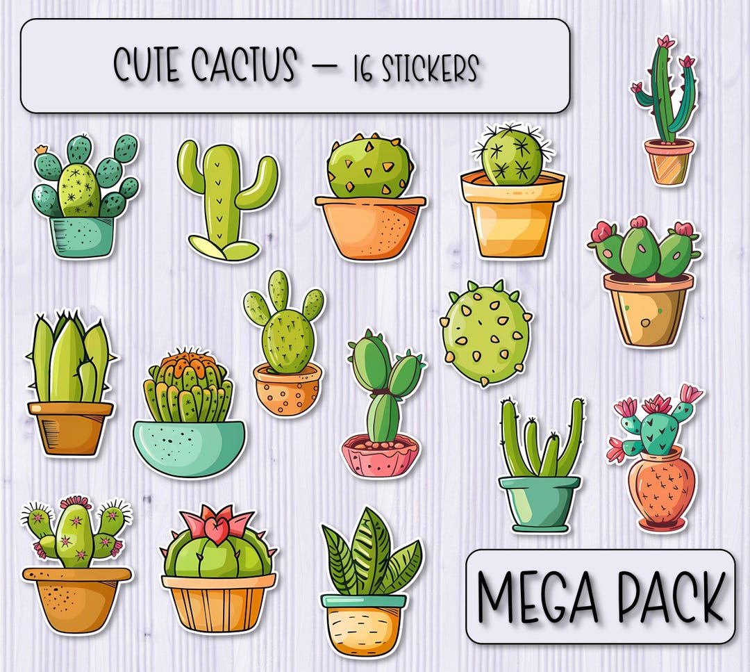 Cactus MEGA Sticker Pack | Succulent Themed Stickers | Scrapbooking ...