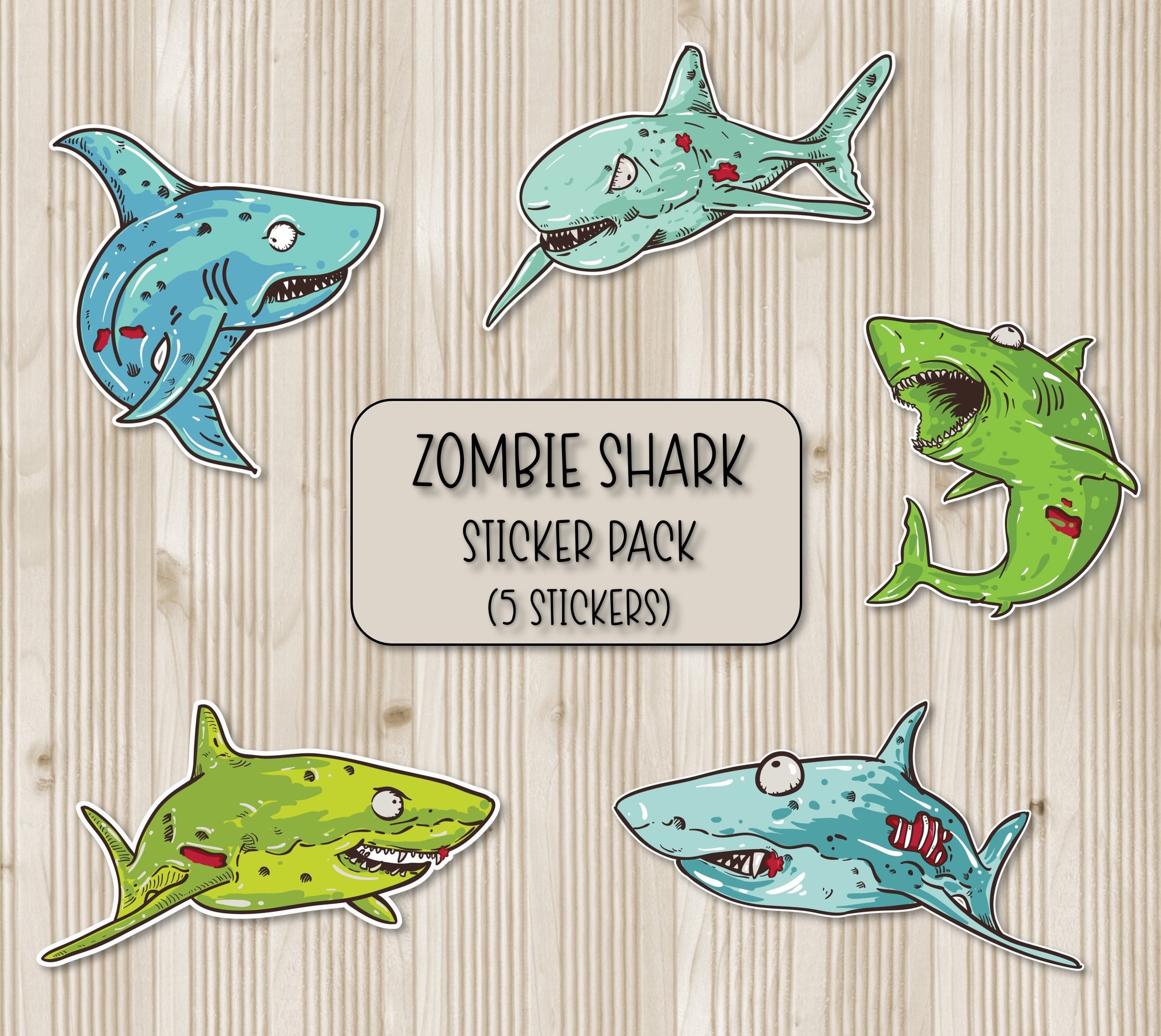 Zombie Sharks Sticker Pack Zombie Stickers Scrapbooking Stickers Laptop ...