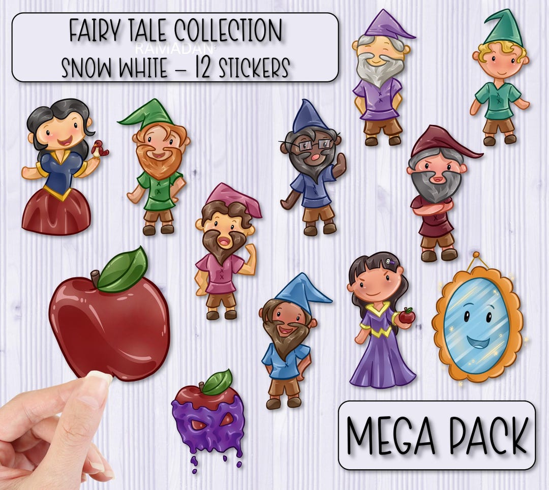 Snow White MEGA Sticker Pack | Fairy Tale Decals | Scrapbooking ...