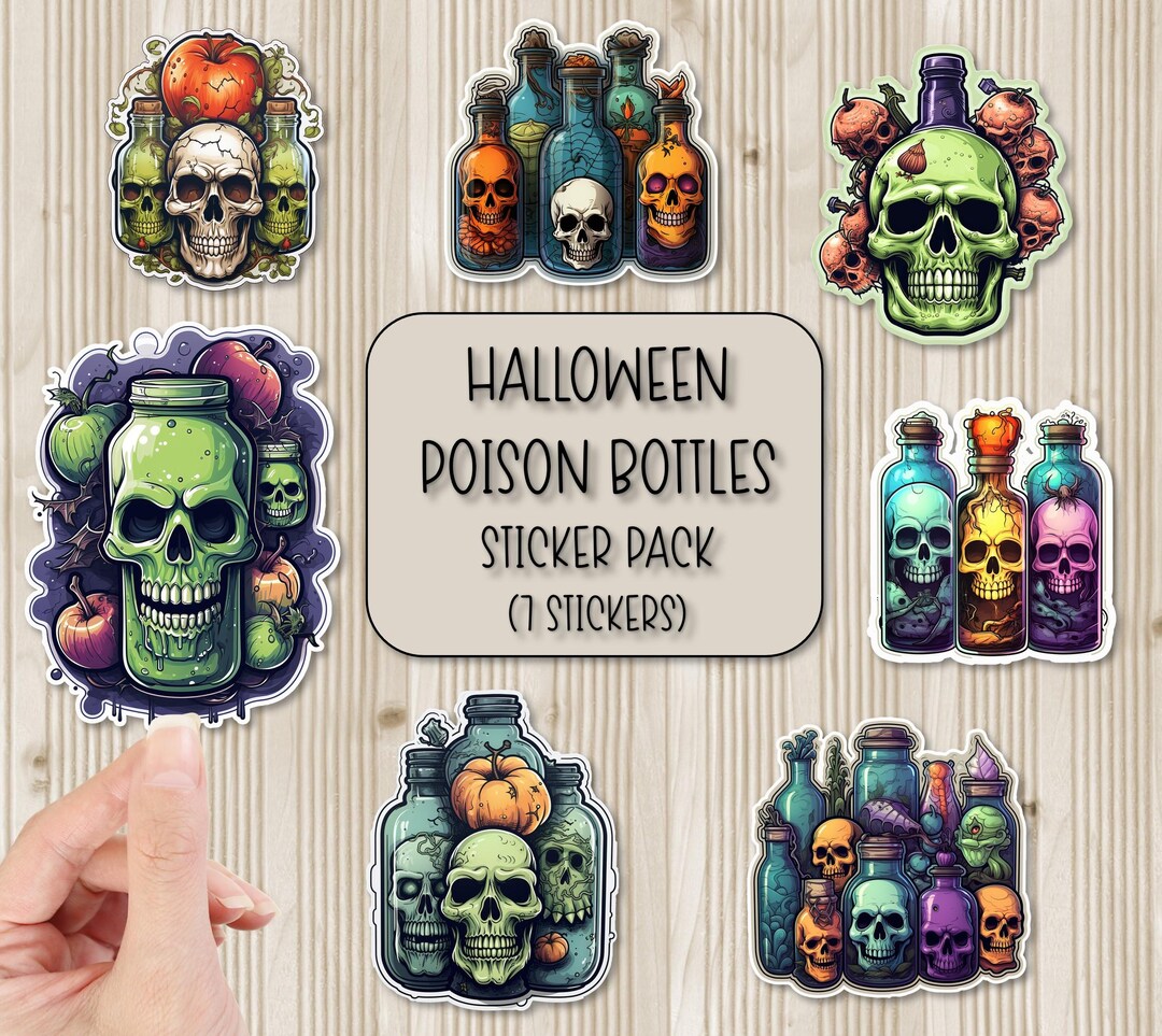 Halloween Poison Bottles Sticker Pack Scary Decals Scrapbooking ...