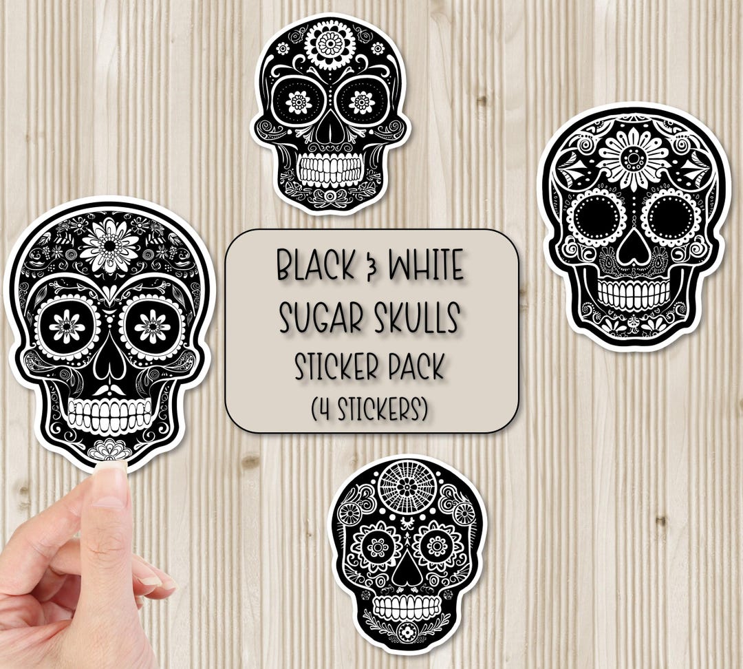 Black & White Sugar Skulls Sticker Pack | Skull Decals | Scrapbooking ...