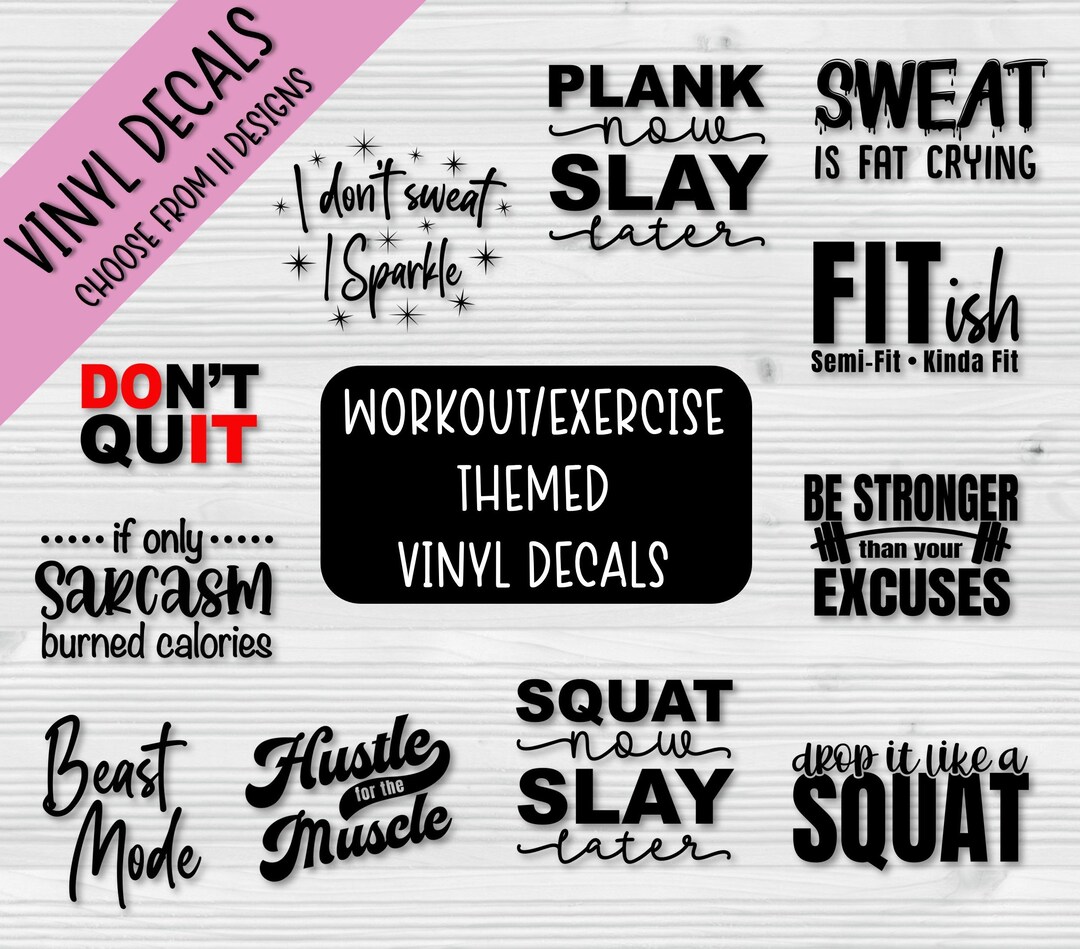 Workout/exercise Themed Vinyl Decals | Gym Decals | Exercise Decals ...