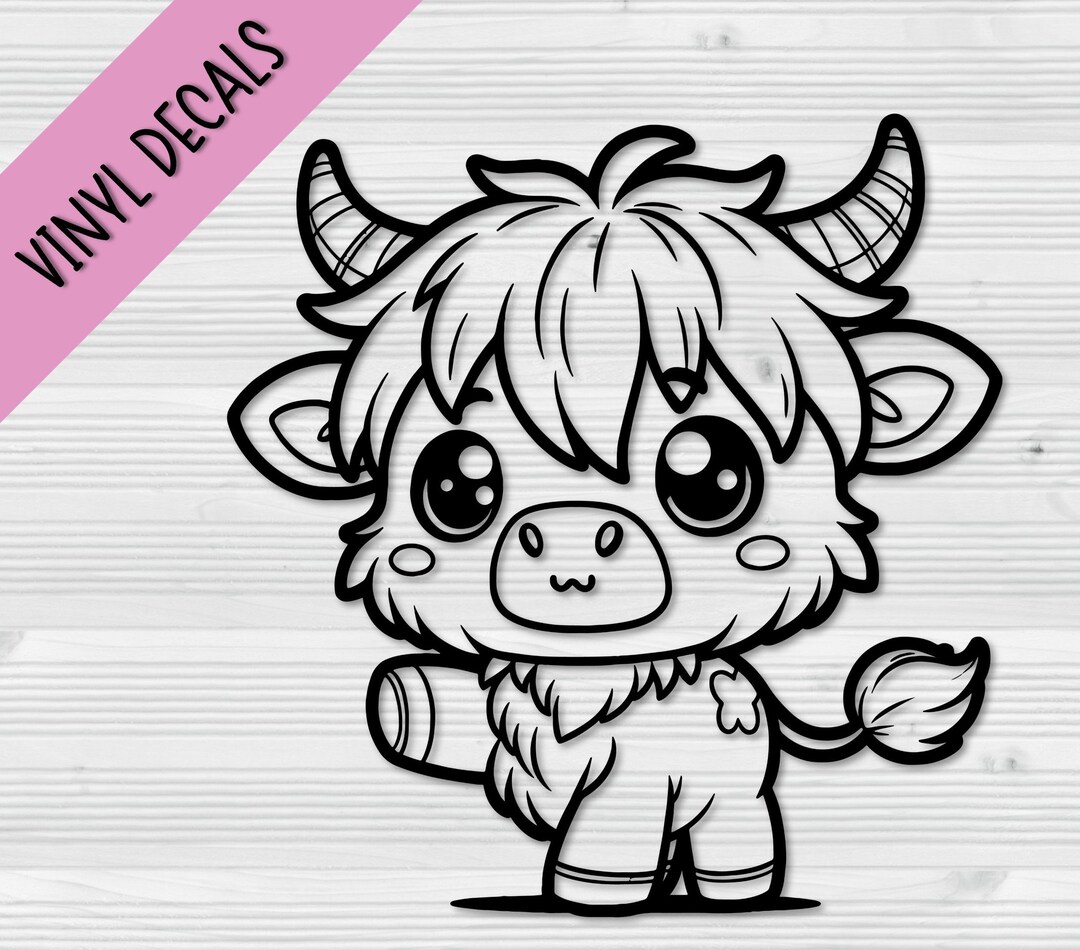 Cute Hyland Cow L Vinyl Decals | Cow Decor | Waterbottle Decals ...
