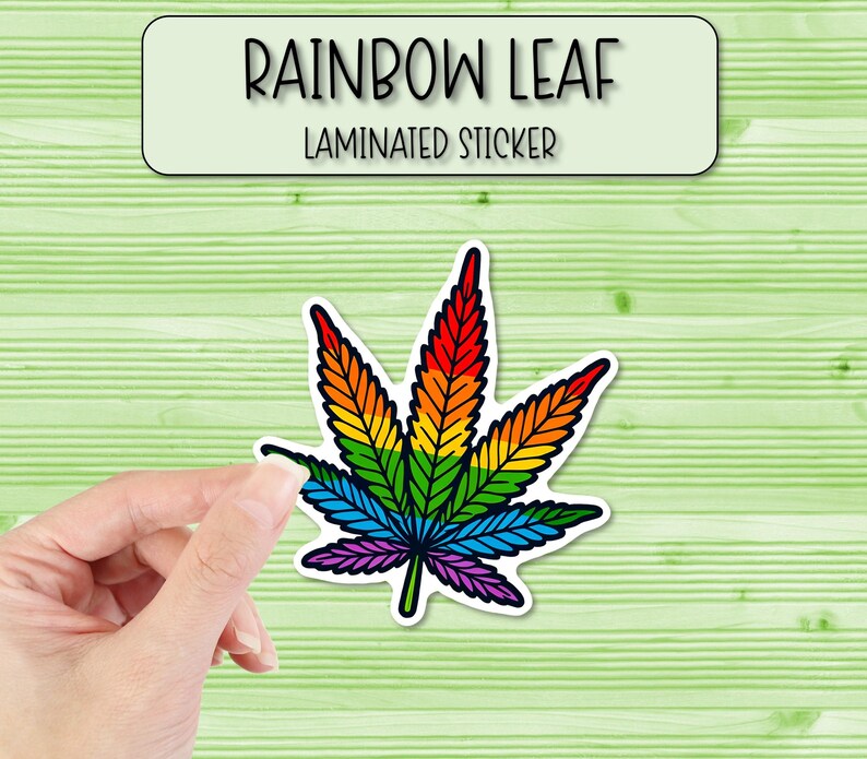 Rainbow Leaf Sticker Laminated Stickers Weed Sticker Cannabis Decal Laptop Stickers Waterbottle ...