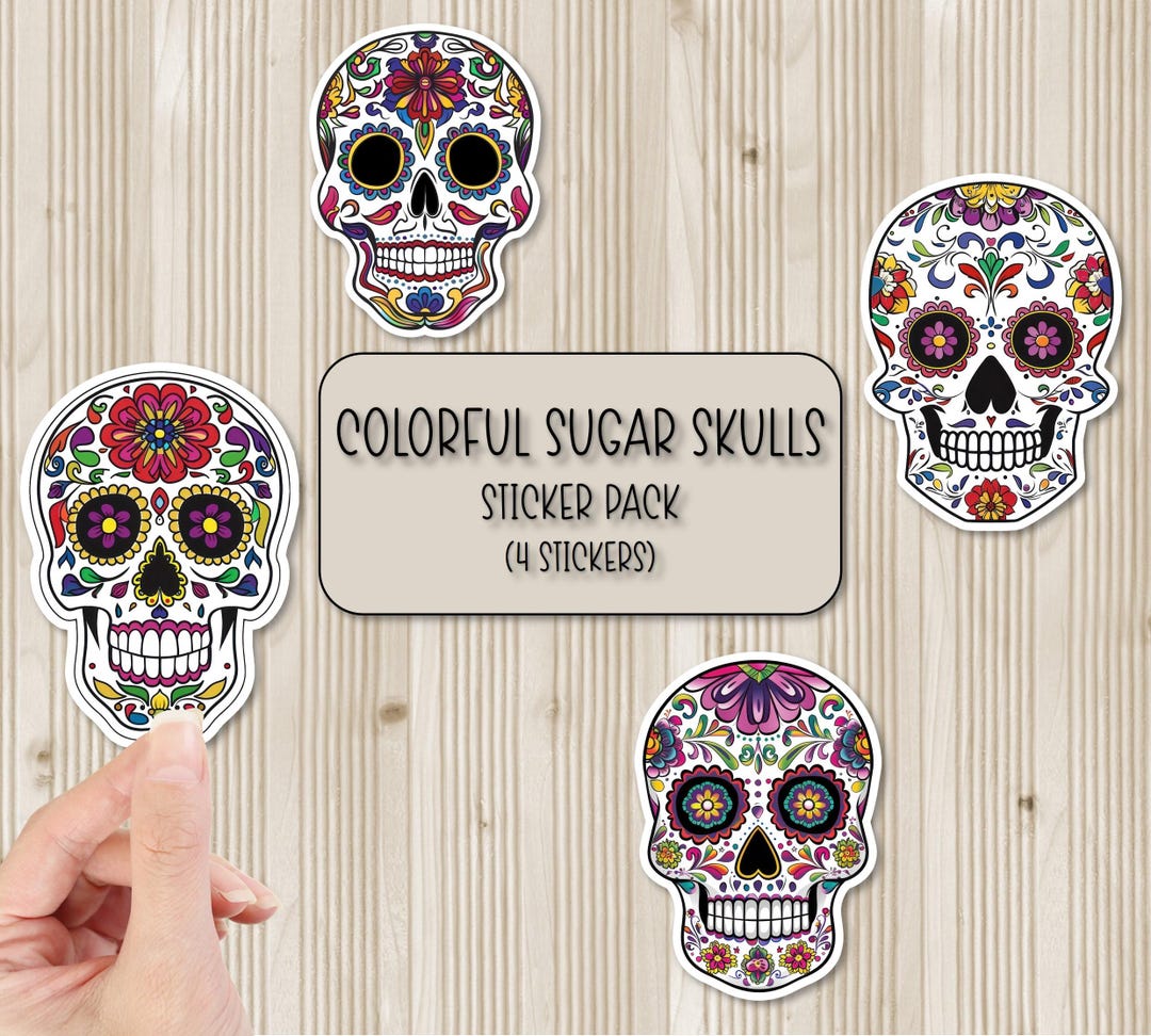 Colorful Sugar Skulls Sticker Pack | Skull Decals | Scrapbooking ...
