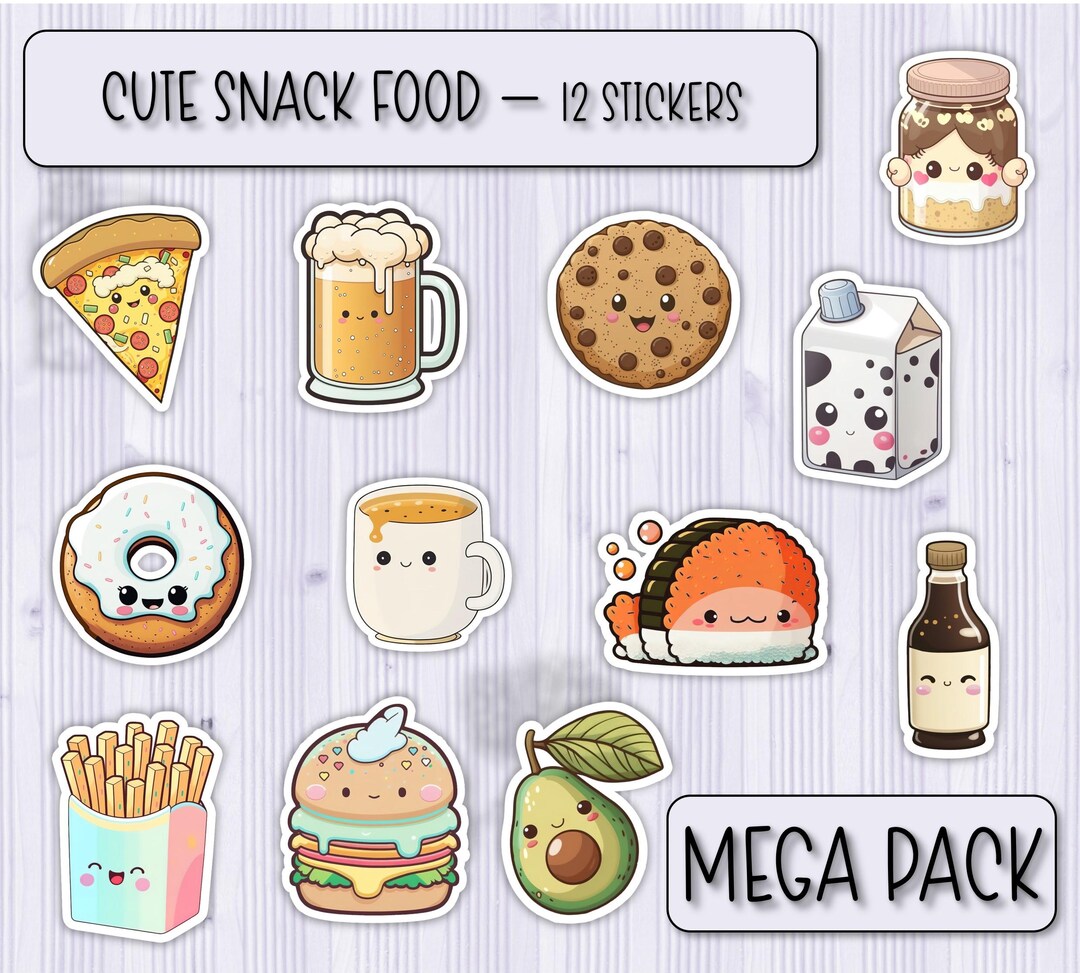 Cute Snack Food MEGA Sticker Pack | Laminated Stickers | Food Stickers ...