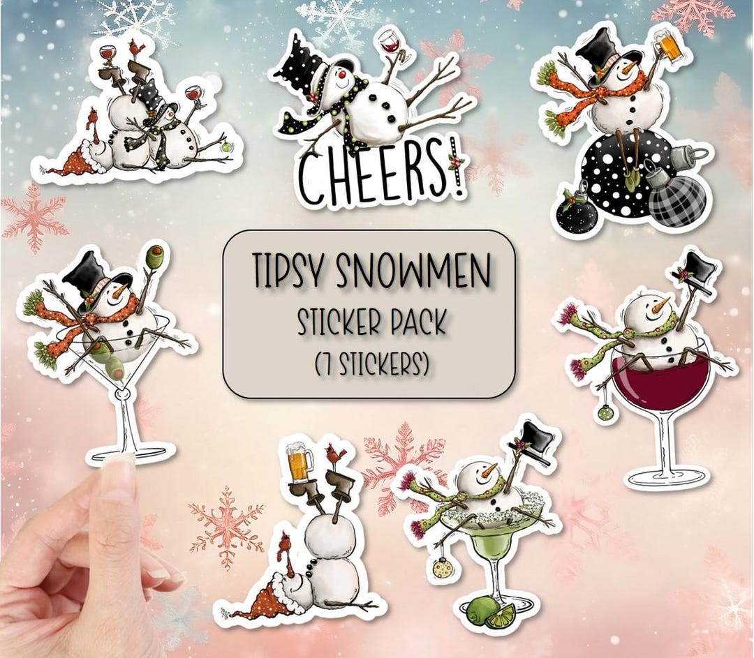 Tipsy Snowmen Sticker Pack | Laminated Stickers | Christmas Stickers ...